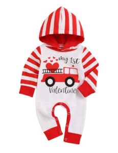 tuemos baby-girls newborn easter my 1st letter rabbit stripe hoodie romper outfit, valentine-b, 0-3 months