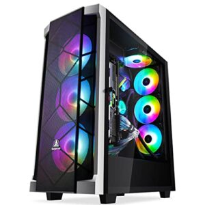 segotep t1 full-tower e-atx gaming pc case, graphics card vertical mounting w/tempered glass side panel, usb 3.0 type-c i/o, cable management/optional 360mm radiator (no fan included)