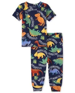 the children's place baby boys and toddler snug fit 100% cotton short sleeve top pants 2 piece pajama set, smart dinos, 5t us