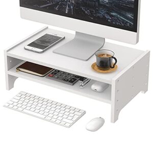 monitor stand riser with storage organizer bamboo 3-height adjustment 16.7 inch desktop monitor stand for office and home use (white)