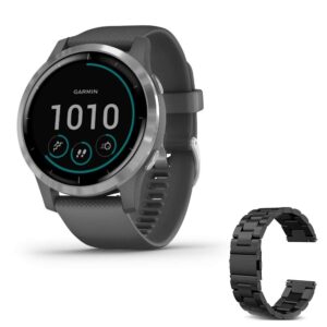 garmin vivoactive 4 smartwatch (gray/stainless) bundle w/additional metal band (010-02174-01)