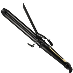 lanvier 1.25 inch clipped curling iron with extra long tourmaline ceramic barrel, professional 1 1/4 inch hair curler up to 450°f dual voltage for traveling, hair waving style tool–black