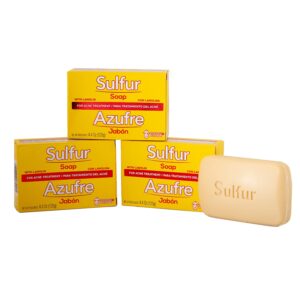 biosulfur grisi sulfur soap, acne treatment, cleaner bar soap, helps you reduce oil excess and acne pimples, keeps pores cleaner, sulfur 10%, 3-pack of 4.4 oz, bar soaps, yellow