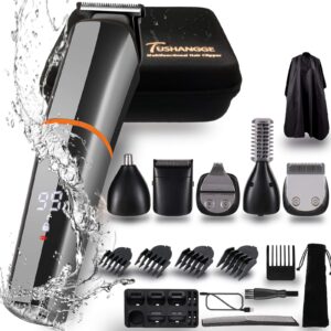 tushangge beard trimmer for men electric razor waterproof professional hair clippers 6 in 1 cordless grooming kit usb rechargeable with travel case