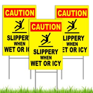 3 pc caution slippery when wet sign - 8 x 12 double sided coroplast wet floor signs - watch your step sign - wet floor signs commercial