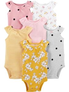 simple joys by carter's baby girls' sleeveless bodysuit, pack of 6, multicolor/dots/floral/stripe, 24 months