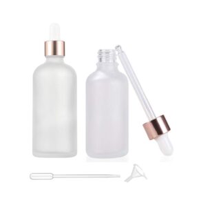 100ml/3.4oz frosted glass dropper bottles,2 packs essential oil dropper bottles perfume sample bottles cosmetic containers with glass eye dropper (rose gold lids)