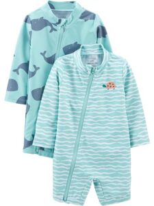 simple joys by carter's boys' 2-pack 1-piece zip rashguards, turtle/whale, 12 months