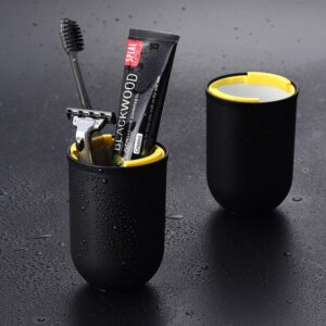 n/w toothbrush case portable travel capsule toothbrush cup holder creative four in one plastic toothbrushes organizer high-capacity for trips home business use, black