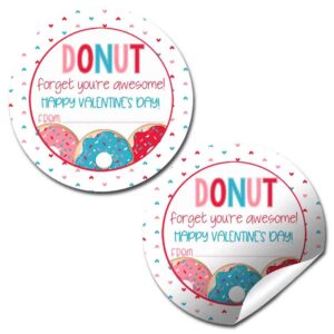 you're awesome donut themed valentine party favor sticker labels for kids, 40 2" party circle stickers by amandacreation, great for classroom valentines, envelope seals, gifts, treats