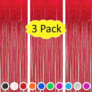 3pc red foil fringe curtains - party streamers & tinsel backdrop for christmas decorations