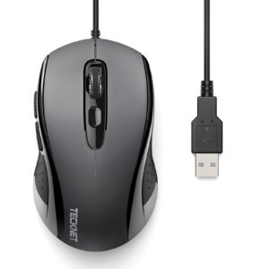 tecknet computer wired mouse, usb mouse wired for laptop with 6-button, 3600dpi optical pc wired mouse, home and office 5ft usb-a corded comfortable mouse, plug & play, no battery required-grey