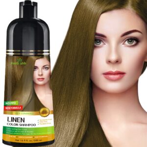 herbishh hair color shampoo - magic gray hair dye, long-lasting 3-in-1 coloring formula, 500ml, ammonia-free (linen)