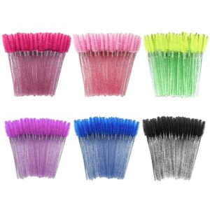 300pcs disposable eyelash mascara brushes for eye lashes extension eyebrow and makeup for eye lash extension, eyebrow and makeup crystal 6 colors(colorful)