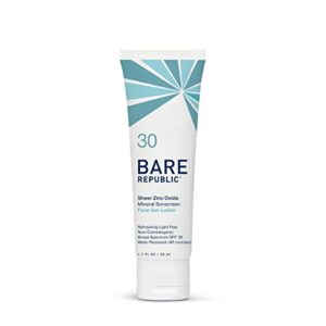 bare republic mineral gel sunscreen spf 30 sunblock face lotion, light and hydrating skin care, 1.7 fl oz