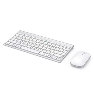 small wireless keyboard mouse combo, seenda ultra thin compact rechargeable wireless keyboard with silent mouse low profile keys for windows 7/8/10/11/11 pro laptop computer, silver white