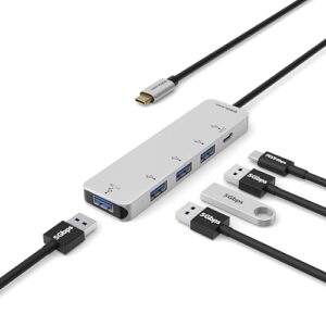 ezquest usb c hub 5 in 1 with 4 usb a 3.0 ports (1 with bc 1.2), 1 usb c pd 3.0 with frs - compatible with usb c laptops and devices