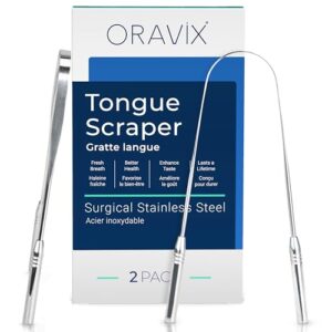 tongue scraper stainless steel | two-pack | tongue cleaner | for a fresh breath and better oral health | stainless steel tongue scrapers | tongue cleaner for kids and adults | oravix