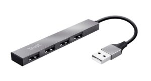 trust 23786 halyx aluminium 4-port mini usb 2.0 hub for pc, laptop, mac - silver