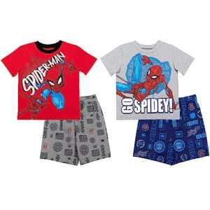 marvel avengers spiderman toddler boys 4 piece mix n' match t-shirt & shorts set 5t