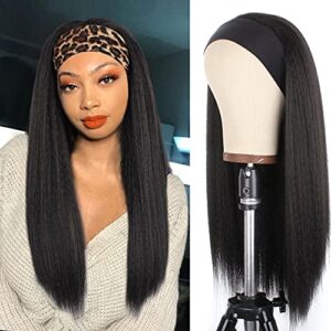 kachanaa kinky headband wigs for black women natural glueless synthetic yaki straight wigs for women 22 inch (1b#)