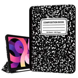 hepix ipad air 5th generation case ipad air case 4th generation notebook composition ipad air 4/5 case with pencil holder 2022 2020 black book ipad air 10.9 case cover auto sleep wake