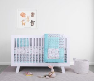 babyfad animal print turquoise 9 piece baby crib bedding set 100% cotton