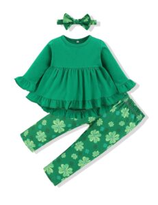 bilison toddler baby girls st.patrick's day clothes long sleeve ruffle dress top and pant with headband todder girl 2pcs outfit sets