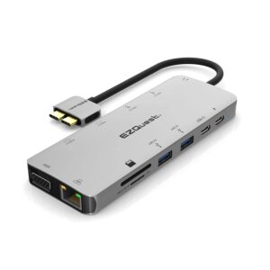 ezquest usb c hub 13 in 2 with 2 hdmi 4k, vga, 1gbs ethernet, 2usb a 3.0 ports, 2 usb a 2.0 ports, sd/mico sd and audio port for work and travel - for macbook pro & air