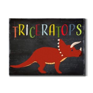 renditions gallery canvas animal wall art modern decorations paintings colorful playful triceratops vibrant dinosaur canvas wall hanging artwork for kids bedroom nursery - 12"x18" lt33