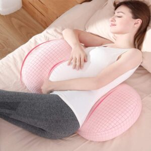 pregnancy pillow for side sleeper, double wedge pillow for maternity, side sleeping pillow for body, belly, waist, back support (pink)