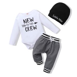 renotemy newborn baby boy clothes long sleeve romper outfits set new to the crew outfits baby boy clothes 0-3 months white