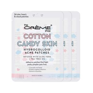 the crème shop cotton candy skin hydrocolloid acne patches, acne healing dots/stickers, acne treatment patches with salicylic acid and witch hazel - 3 sizes, 72 patches