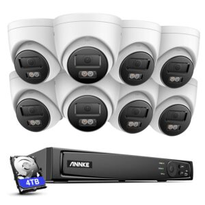 annke 16ch 4k poe security camera system, 12mp h.265+ nvr with 4tb hdd and 8x 4k/8mp ip wired cams, ai human vehicle detection, spotlight color night vision, built-in mic, compatible with alexa