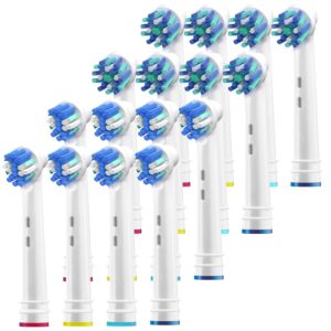 replacement brush heads compatible with oral b braun electric toothbrush- 16 pk of generic assorted brushes for oralb- 8 cross & 8 floss- fits oral-b pro 1000, vitality, triumph, kids + more!