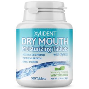 nature's stance xylident xylitol tablets for dry mouth relief - stimulates saliva, freshens breath, reduces acid production, fast acting relief, 100 count (wintergreen)