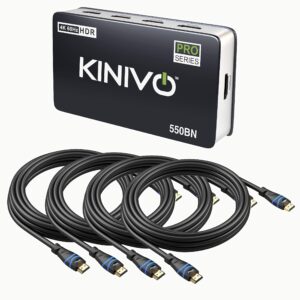 kinivo 5 port 4k hdmi switch+ 4 pack hdmi cables - 6ft (4k 60hz, hdmi 2.0, hdr) - compatible with roku, ps5, xbox, apple tv, nintendo switch, cable box