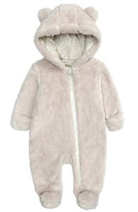 taohong newborn baby jumpsuit hooded fleece rompers infant bear ear snowsuit warm outwear outfits