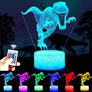 goodream dinosaur toys, 16 colors 3d illusion desk lamp with remote control night light for kids gifts bedroom bedside decorations