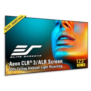 elite screens 123 inch ust alr projector screen 16:9 4k 90% ceiling ambient light rejecting edge free fixed frame grey projector screen indoor movie screen home theater - aeon clr 3 ar123h-clr3