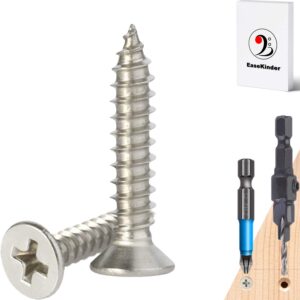 wood screws - 120pcs flat head phillips screws, 304 stainless steel screw with adjustable wood countersink kit (#6 x 3/4")