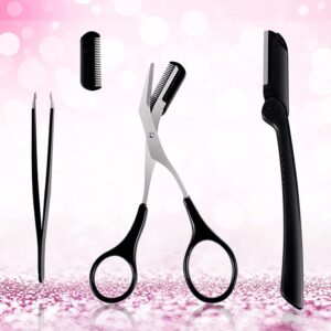 xujincn3-in-1 eyebrow scissors kit，eye brow cutter for women，eyebrow grooming kit specially designed for women，include；eyebrow scissors with comb, hair removal tweezers, facial eyebrow razor（black)