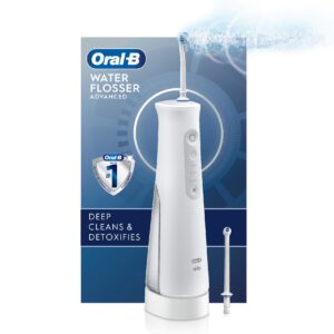 oral-b water flosser advanced, cordless portable oral irrigator handle with 2 nozzles