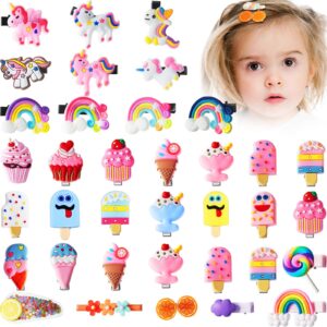 36 pieces cute hair clips for girls candy rainbow hairpins ice cream unicorn cute barrettes fun dessert patterns accessories cartoon flower fruit hair clips