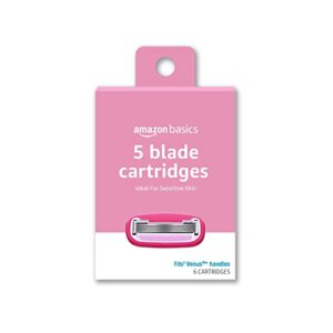 amazon basics women's 5 blade razor blades refills, fits amazon basics fits system & venus handles, 6 cartridges (pack of 1)