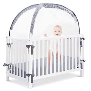 l runnzer baby safety crib tent to keep baby from climbing out,pop up crib tent to protect your baby from falls and bite,see through mesh top nursery mosquito net