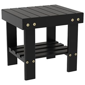 wooden step stool for kids adults small wood shower foot rest stool shaving legs potty stool for bathroom sink bed kitchen (black, 10.6 x 8.8 x 10 inches)