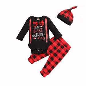 baby girl boy valentine clothes my first valentine’s day romper top cute pant newborn infant 2pcs outfit (black, 3-6m)