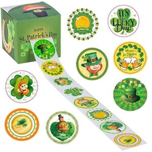 500 pcs st patricks day stickers labels roll,shamrock roll stickers shamrock hat beer leprechaun self-adhesive stickers for irish decoration and craft