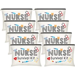 frienda 8 pcs nurse survival kit makeup, cosmetic bag nurse practitioner gifts toiletry bag funny travel bag nurses school supplies for nursing student (white)